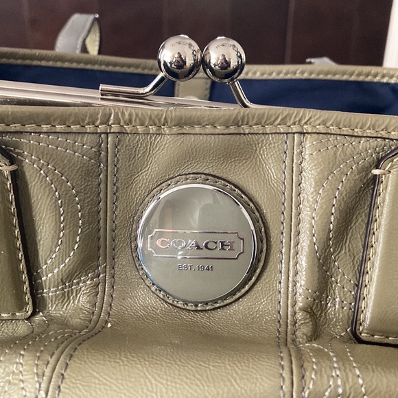 Coach | Bags | Vintage Coach Kiss Lock Olive Green Shoulder Bag | Poshmark